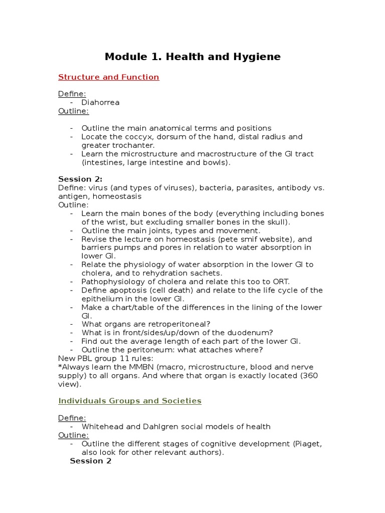 Module 1. Health and Hygiene | PDF | Gastrointestinal Tract | Health ...