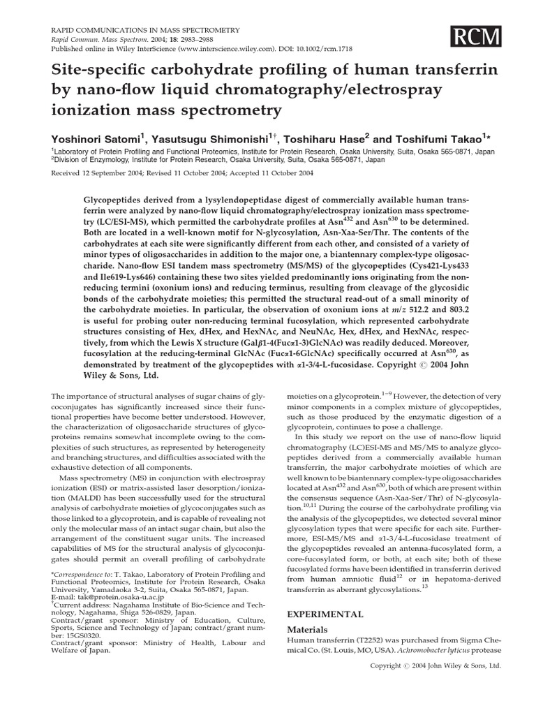 Site-Specific Carbohydrate Profiling of Human Transferrin by Nano-Flow ...