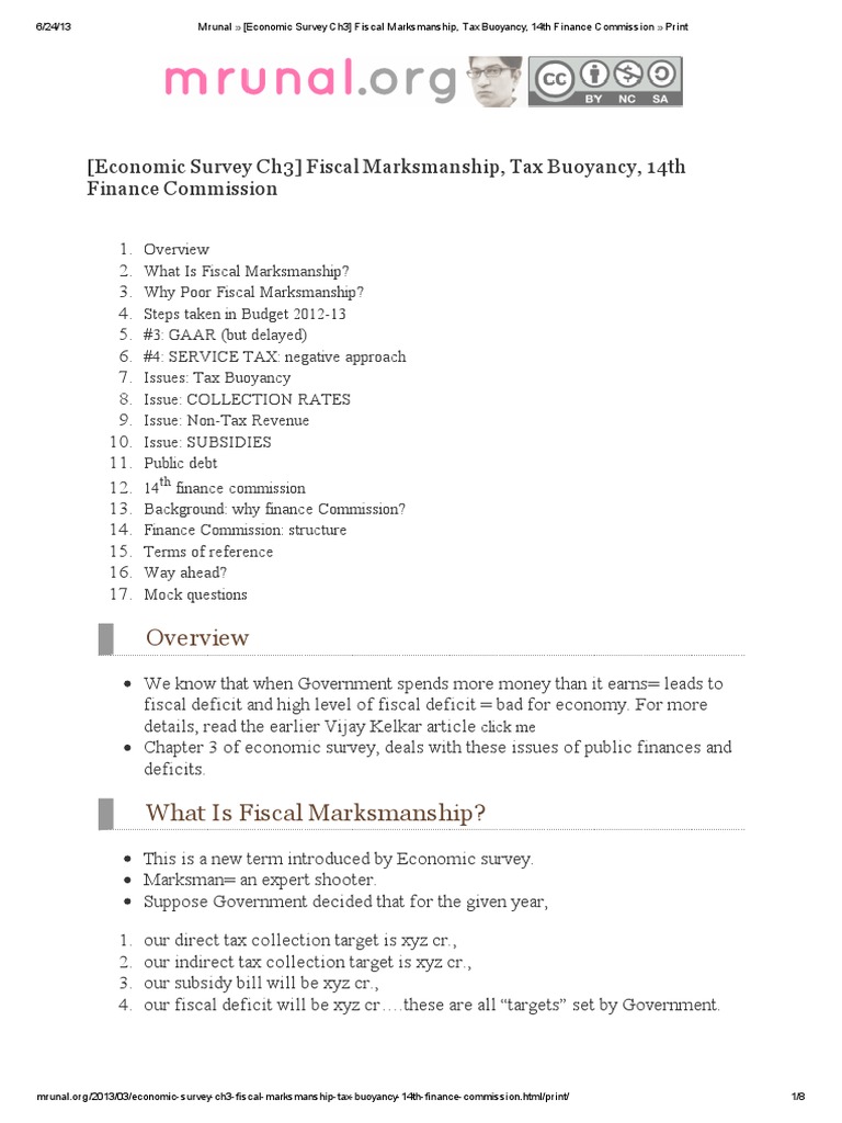 Mrunal (Economic Survey Ch3) Fiscal Marksmanship, Tax Buoyancy, 14th ...