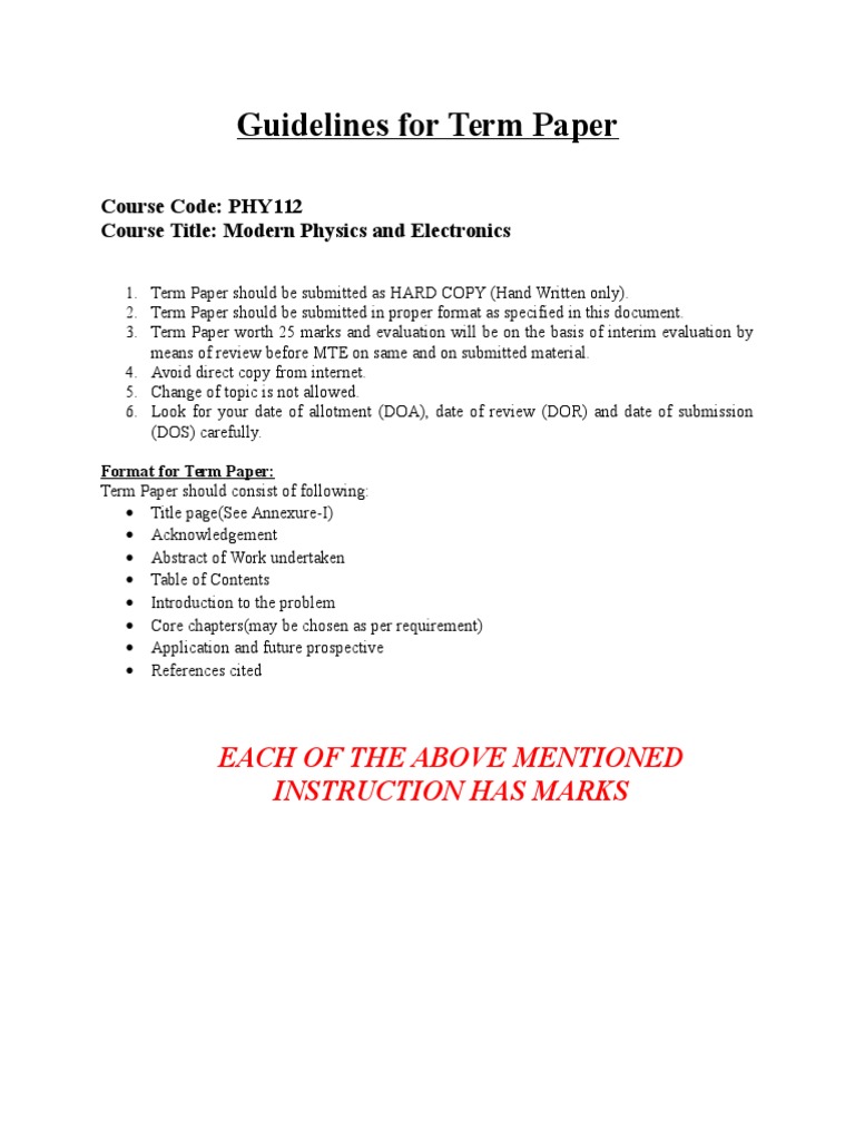 Guidelines for Formatting and Submitting Term Papers in Modern Physics ...