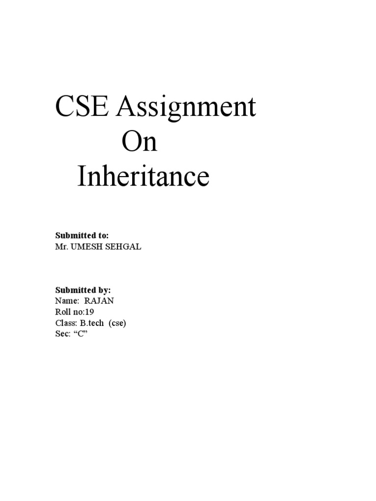 CSE Assignment On Inheritance: Submitted To | PDF | Inheritance (Object ...