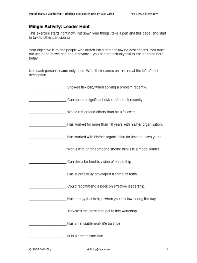 Leadership Exercise Sheets Pdf Leadership Applied Psychology