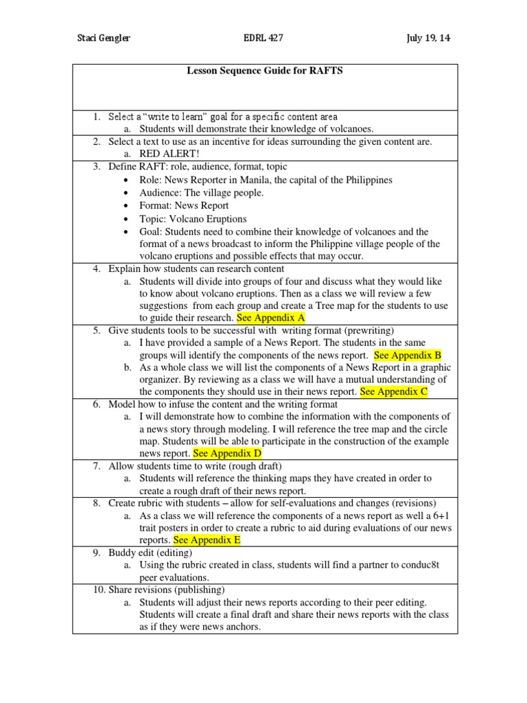Lesson Sequence Guide For RAFTS | PDF | Volcano | Volcanic Eruption