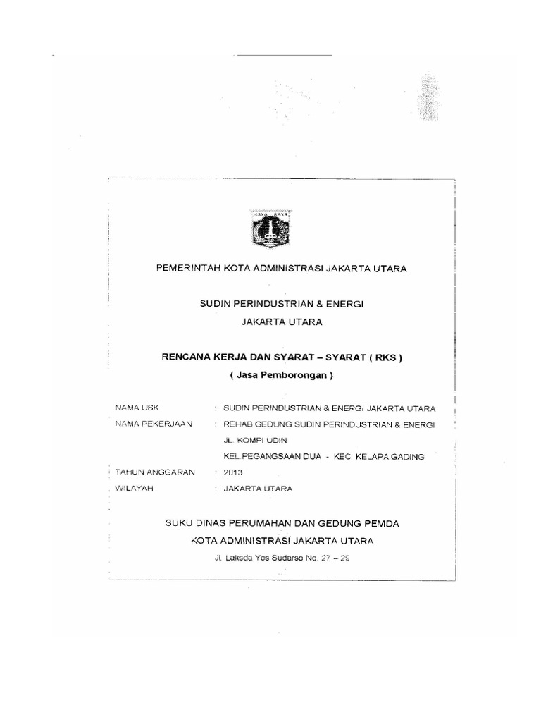 Rencana Kerja Dan Syarat-Syarat (RKS) Rehab Gudang | PDF