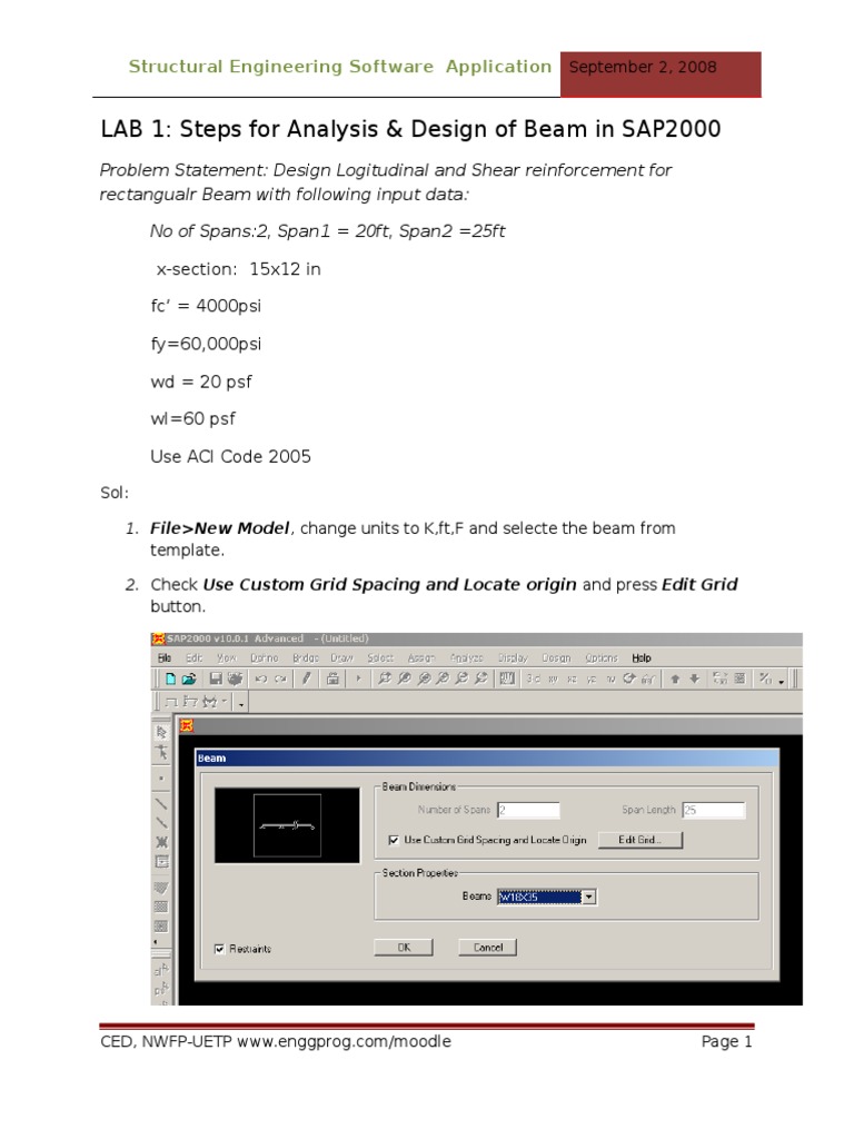 LAB 1: Steps For Analysis & Design of Beam in SAP2000 | PDF | Software | Engineering