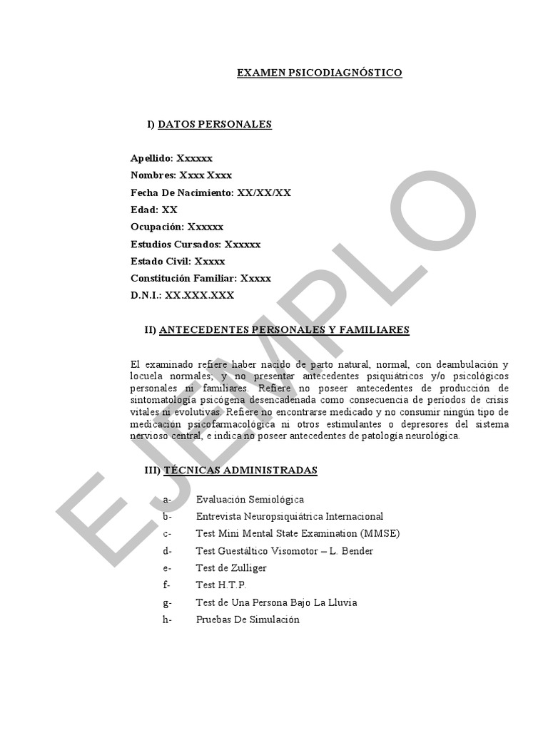 Ejemplo Psicodiagnostico Completo Apto Psicologico | PDF | Manual ...