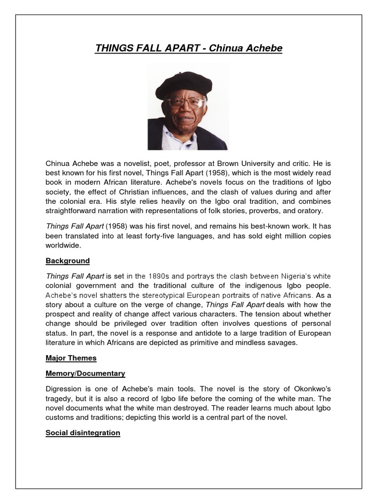 THINGS FALL APART - Chinua Achebe: Things Fall Apart (1958) Was His ...
