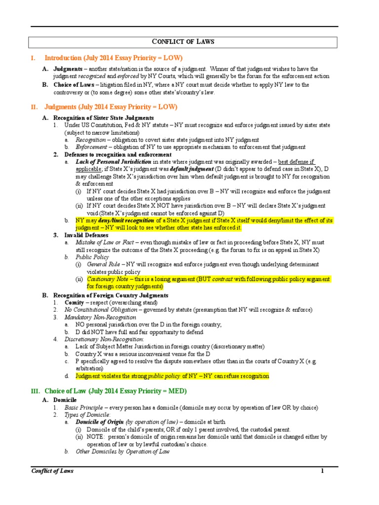 Seperac Outline - NY (2012) - Conflict of Laws | PDF | Domicile (Law ...