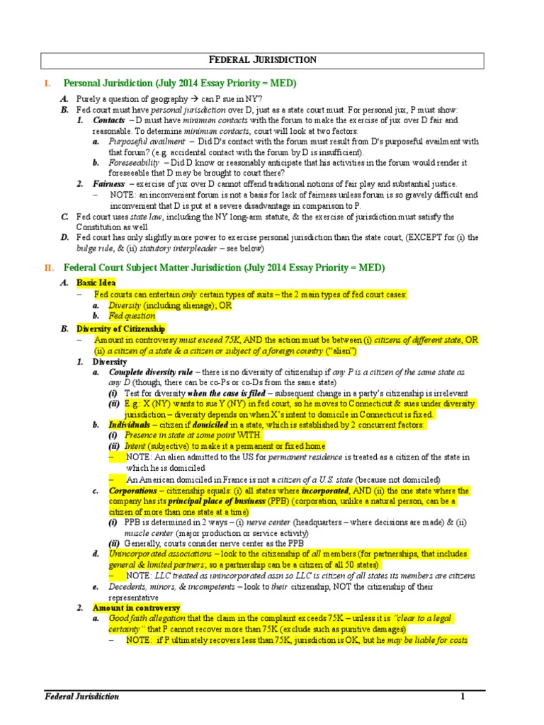Seperac Outline - NY (2012) - Federal Jurisdiction | PDF | Diversity ...