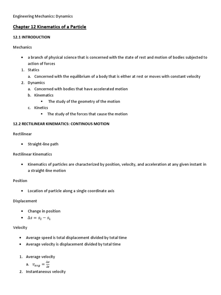 Dynamics Hibbeler Chapter 12 Notes | PDF | Acceleration | Velocity