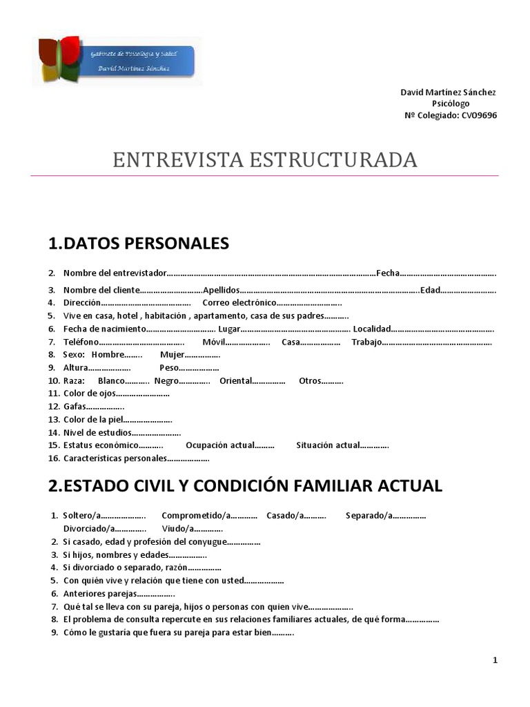 ENTREVISTA ESTRUCTURADA | Comportamiento | Sicología y ciencia cognitiva