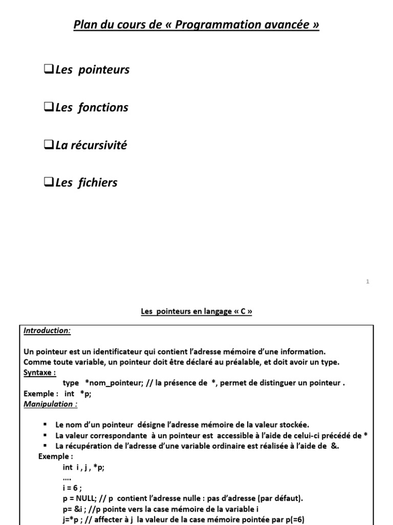 Les Pointeurs en Langage - C - Bis | PDF | Pointeur (programmation) | C ...