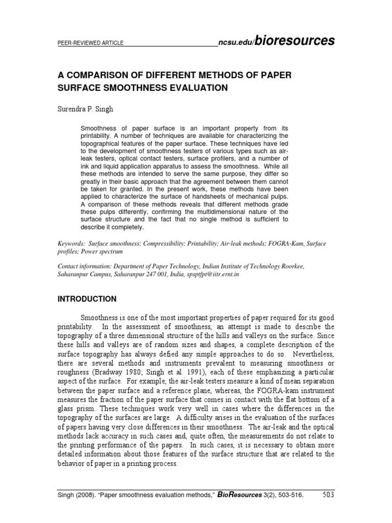 Evaluating Paper Smoothness Methods | PDF | Pixel | Spectral Density