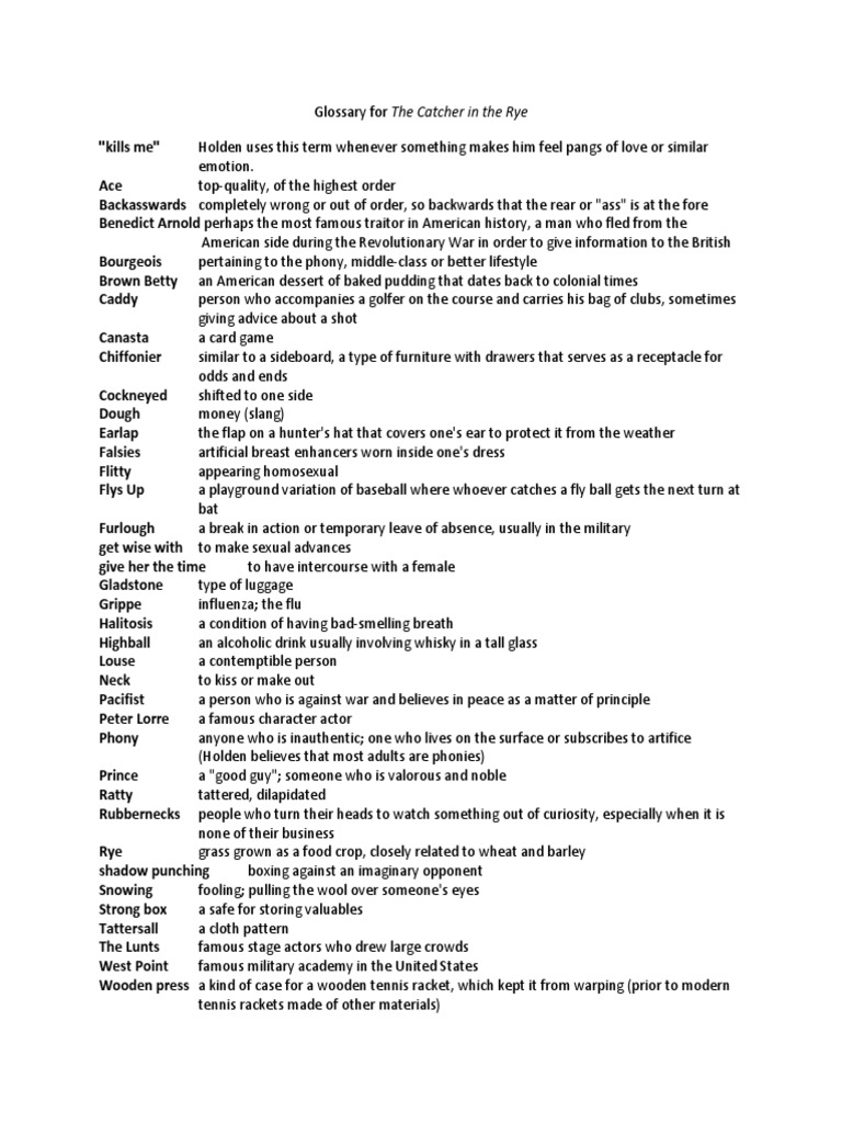 Slang Glossary for The Catcher in the Rye | PDF | Sports | Foods