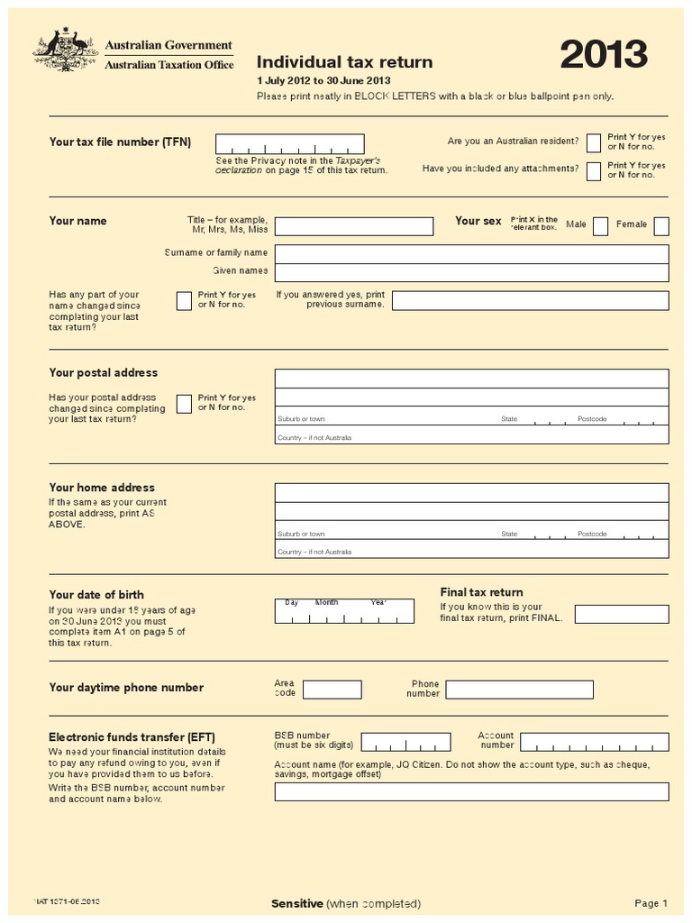 Invidual Tax Return Blank | PDF | Tax Deduction | Capital Gains Tax