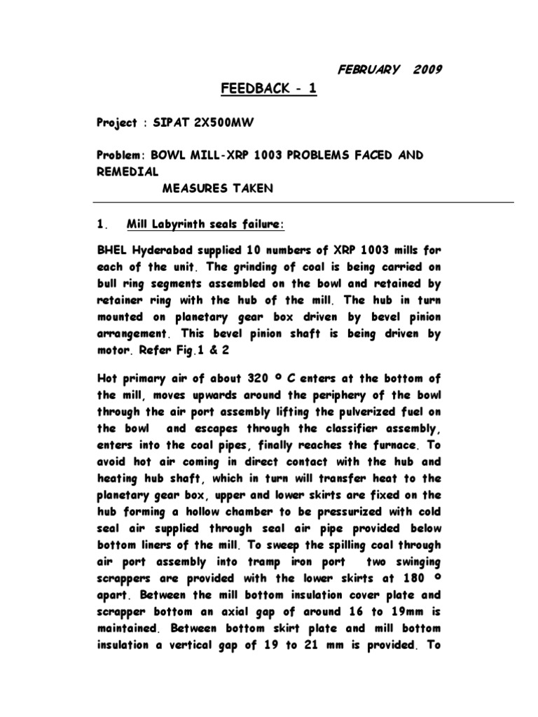 Bowl Mill Feb 2009 PDF Gear Bearing Mechanical 