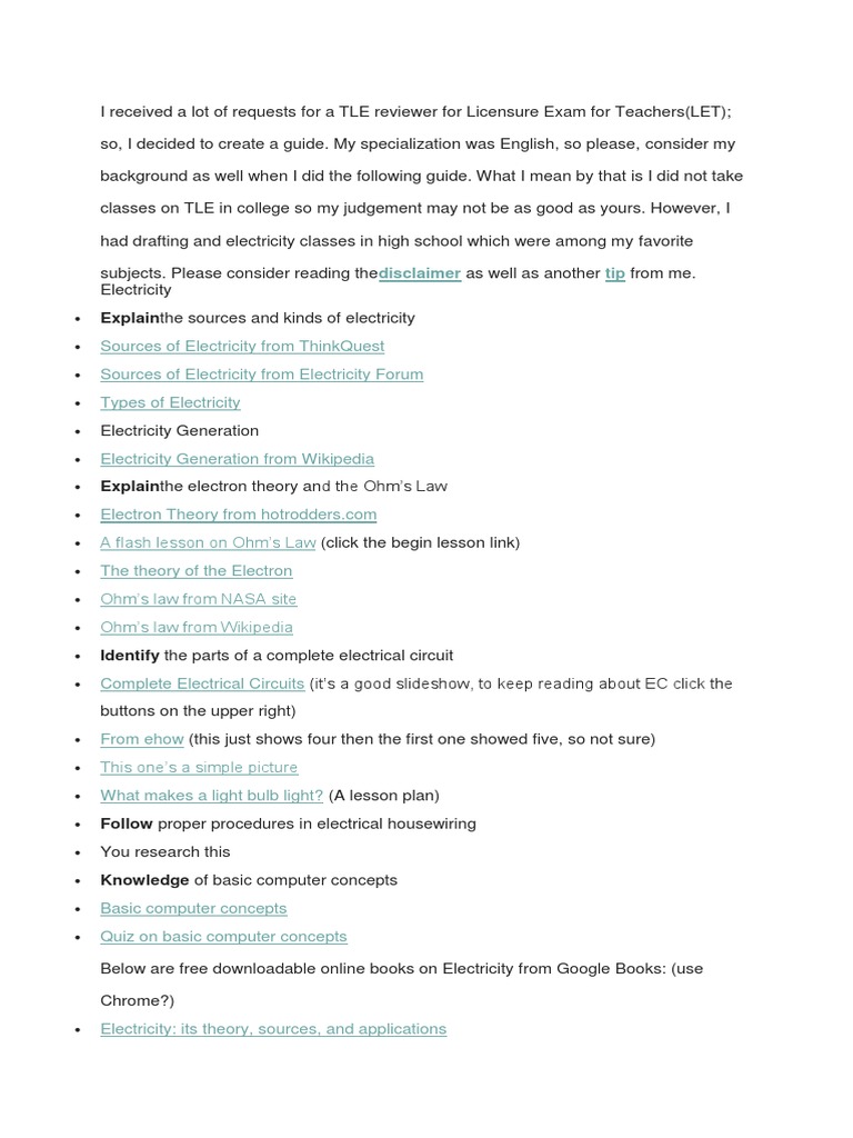 Guide For TLE Reviewer For Licensure Exam For Teachers | PDF | Printed ...