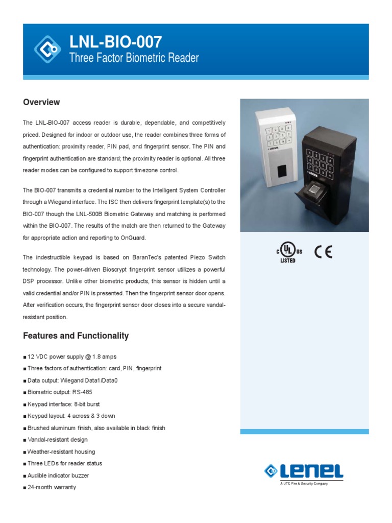 Lenel LNL Bio007 Hidw | PDF | Biometrics | Electronic Engineering