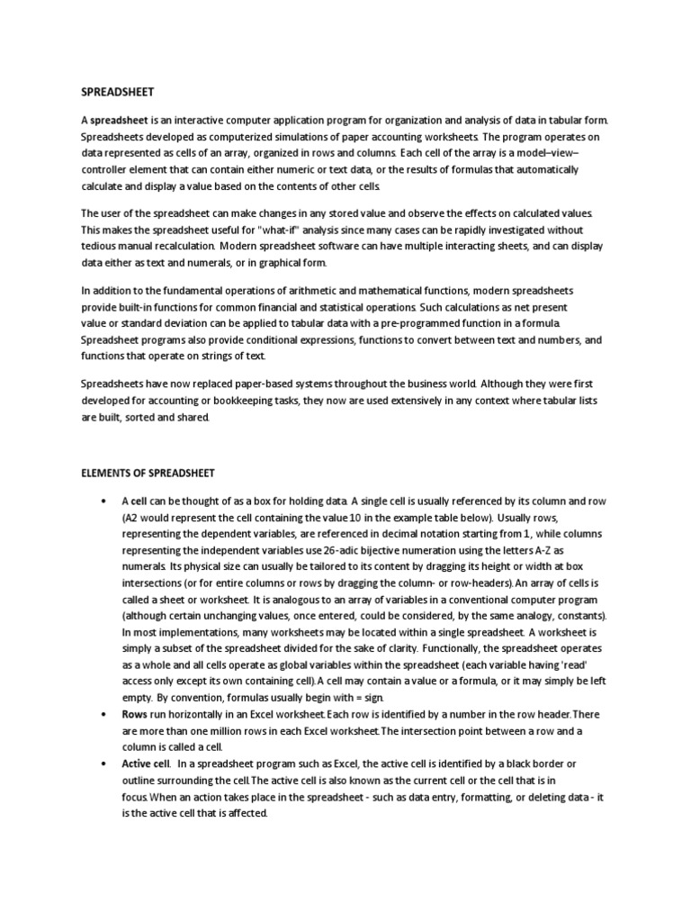 Elements of Spreadsheet | PDF | Spreadsheet | Computing