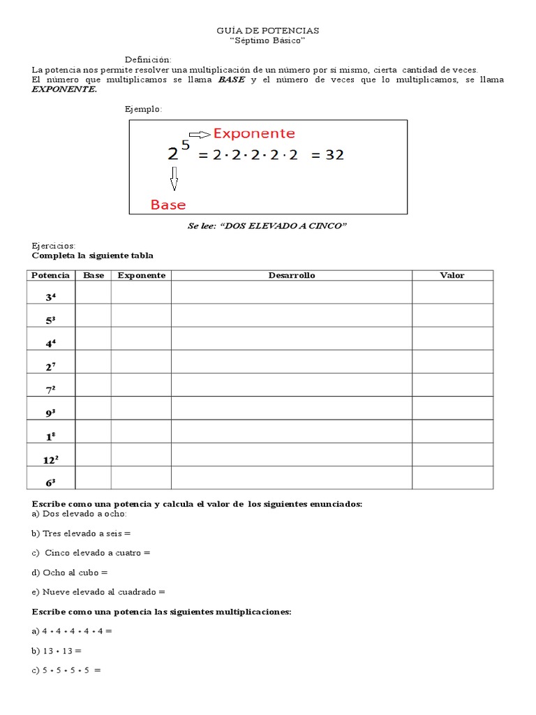 Potencias Septimo | PDF | Exponenciación | Relaciones matematicas