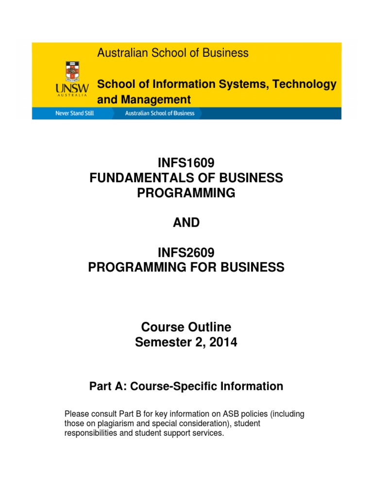 INFS1609 2609 Course Outline PartA | PDF | Lecture | Educational Assessment