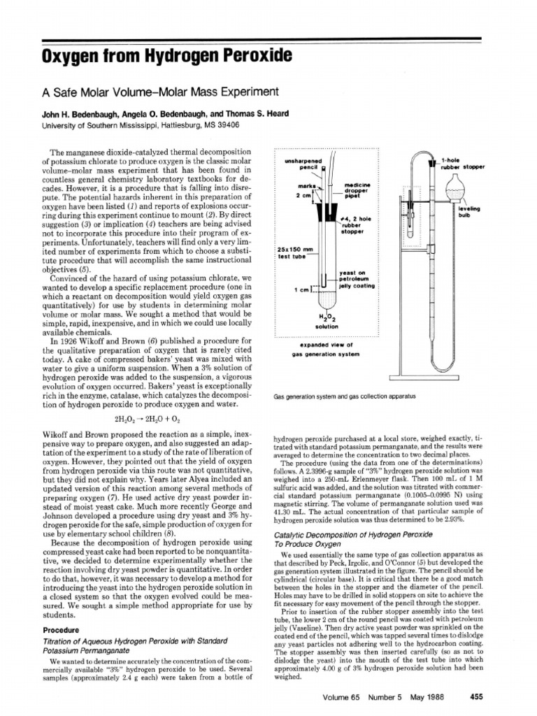 Oxygen From Hydrogen Peroxide: A Safe Molar Volume-Molar Mass ...