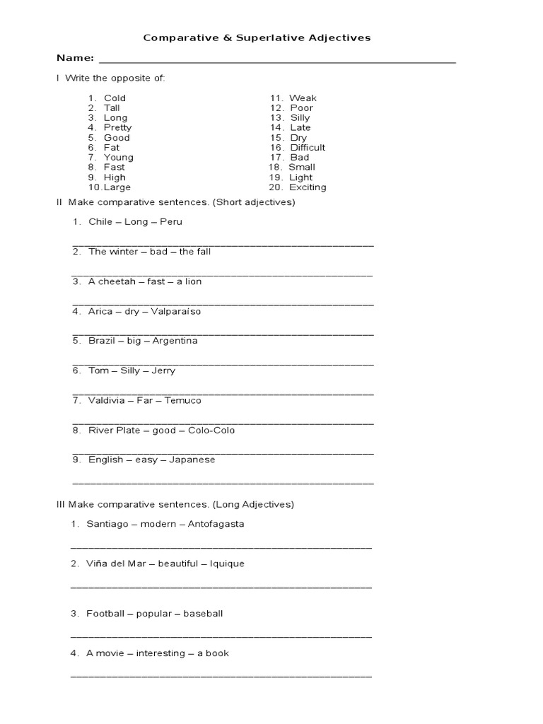Comparative & Superlative Adjectives Name | Download Free PDF | Adjective | Grammar