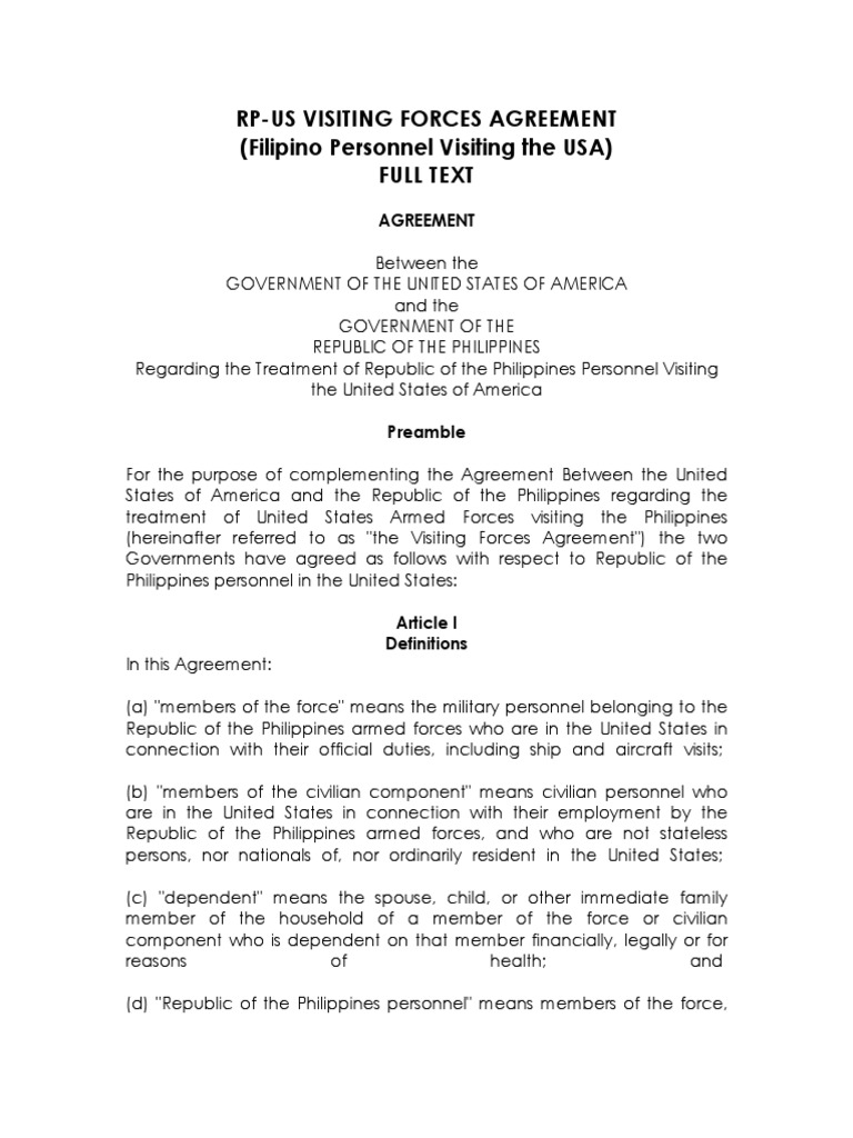 Visiting Forces Agreement | Travel Visa | Federal Government Of The ...