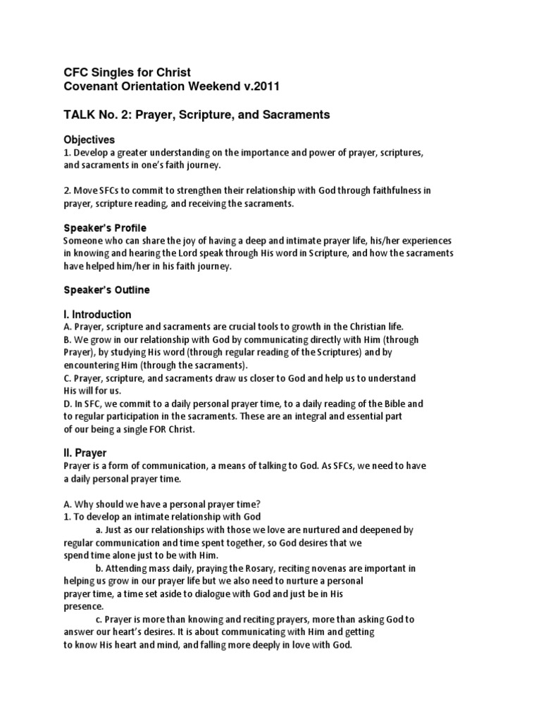 SFC Covenant Orientation Weekend Talk 2 | Download Free PDF | Eucharist ...