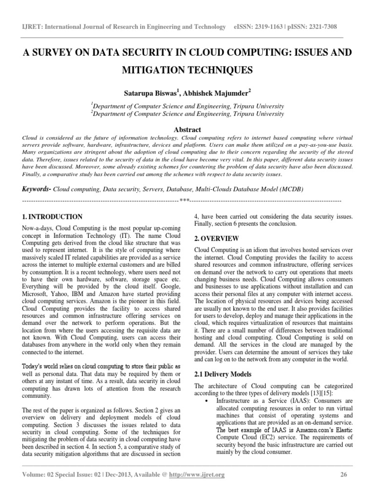 A Survey On Data Security In Cloud Computing Issues And Mitigation Techniques Pdf Platform