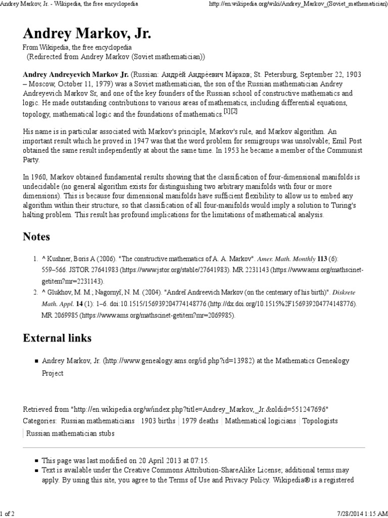 Andrey Markov, JR | PDF | Manifold | Teaching Mathematics