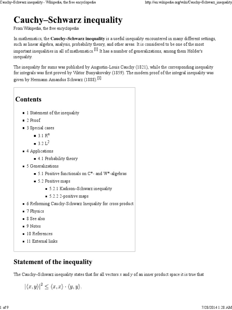 Cauchy–Schwarz Inequality - Wikipedia, The Free Encyclopedia | Vector ...