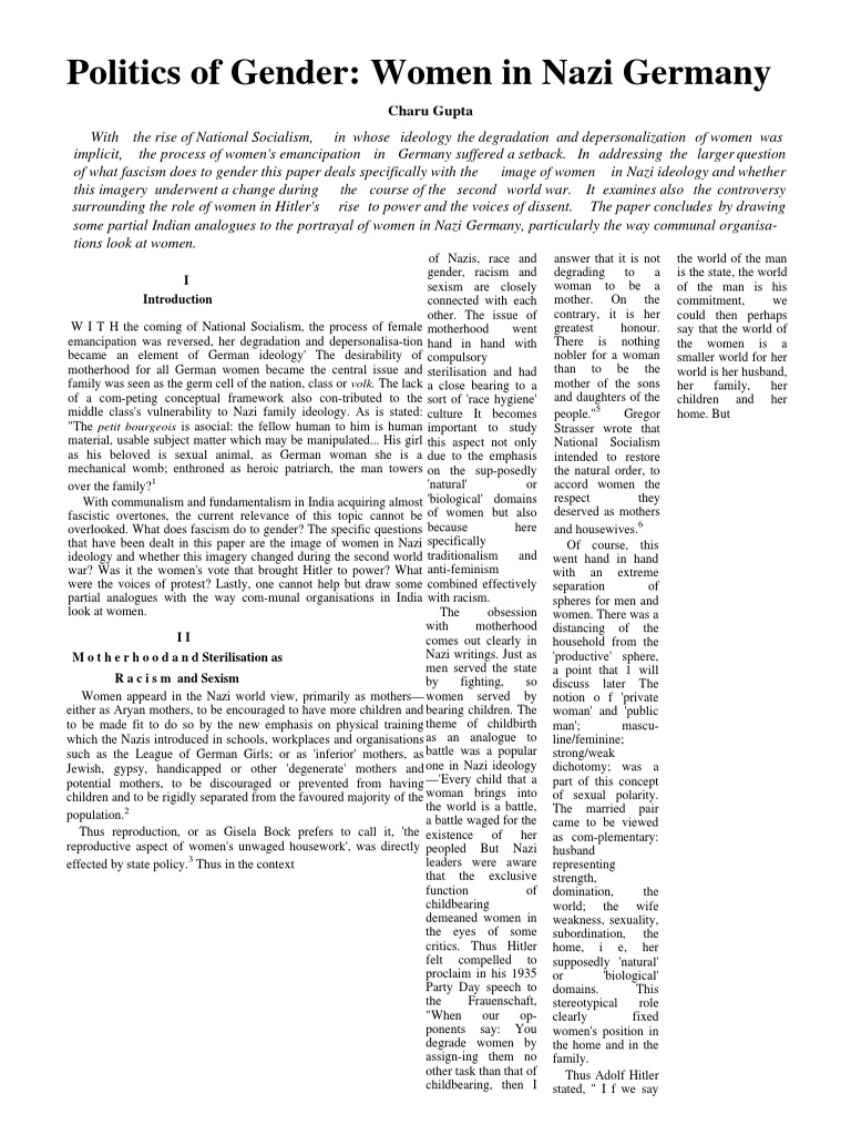 Women in Nazi Germany EPW | PDF | Nazi Germany | Feminism