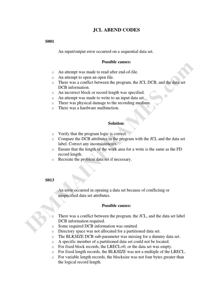 JCL Abend Codes | PDF | Parameter (Computer Programming) | Input/Output