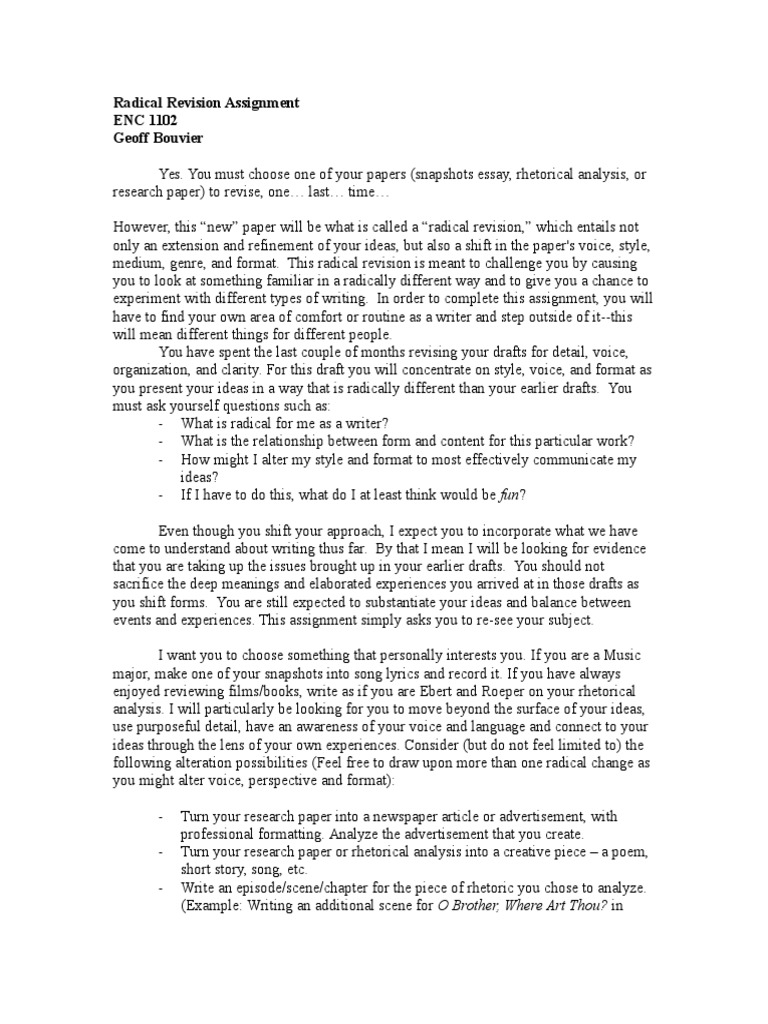 Radical Revision Assignment Prompt | PDF