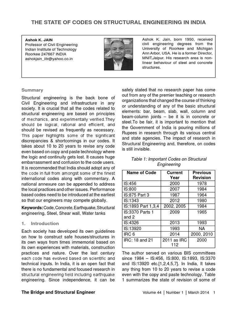 The State of Codes On Structural Engineering in India: Ashok K. JAIN ...