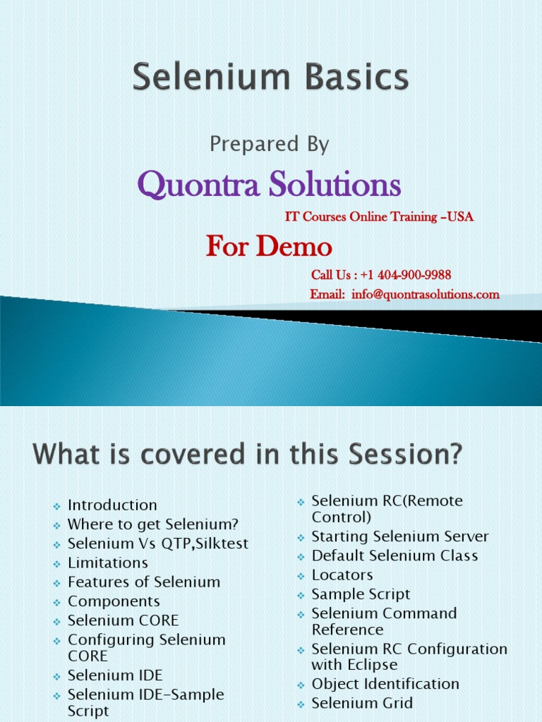 Selenium-Basics by Quontra Solutions | PDF | Selenium (Software) | Scripting Language