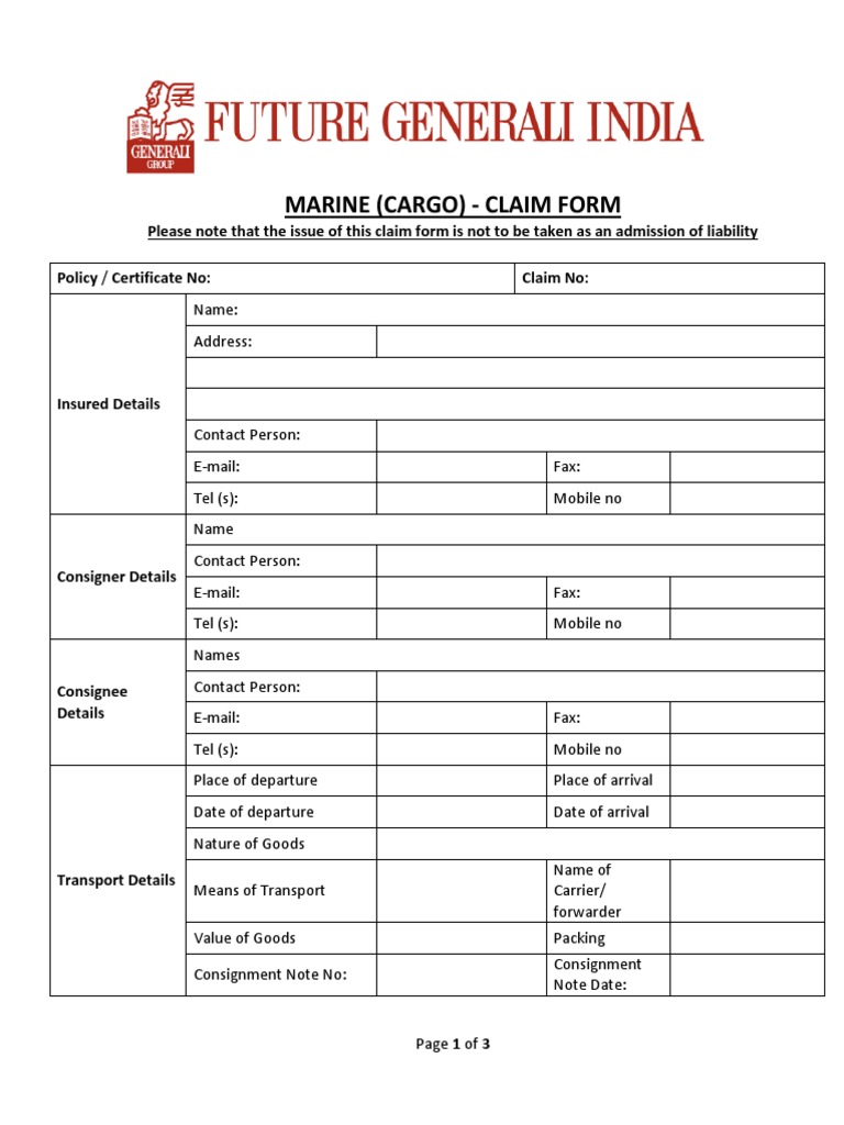 Marine (Cargo) - Claim Form | PDF