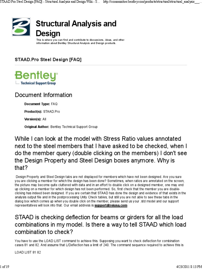 STAAD.Pro Steel Design FAQ Guide | PDF | Buckling | Bending