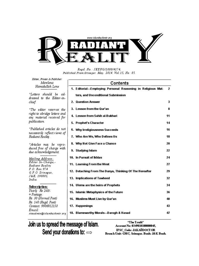 Radiant Reality May 2014 | PDF | Quran | Islam