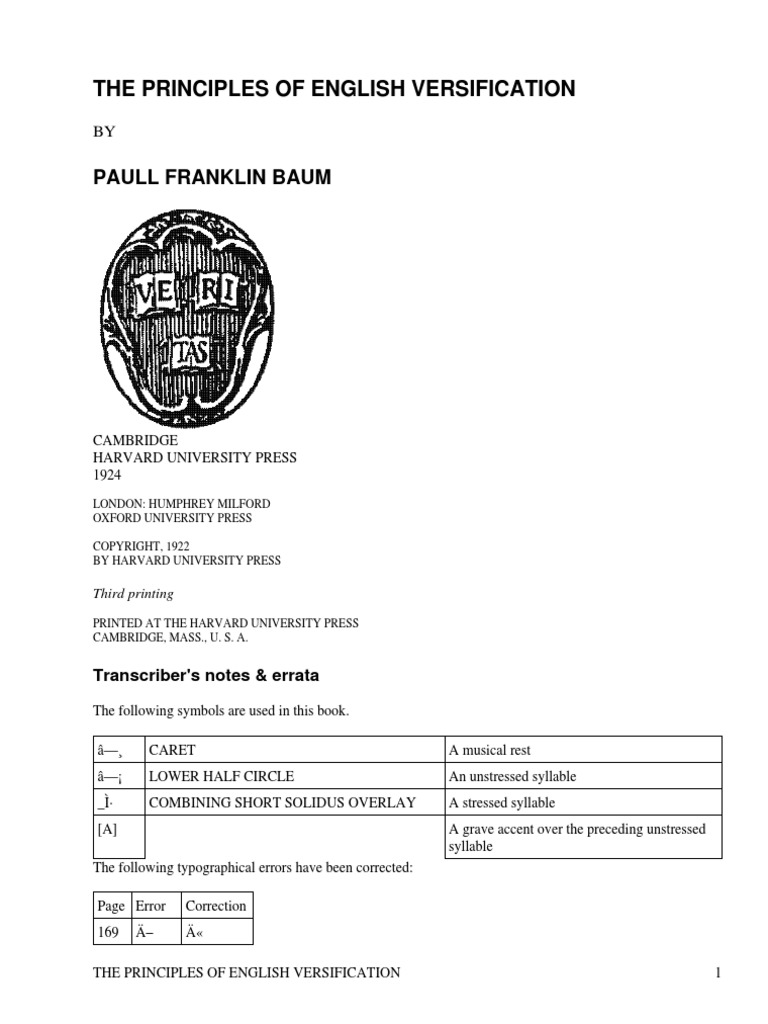 The Principles of English Versification by Baum, Paull Franklin ...