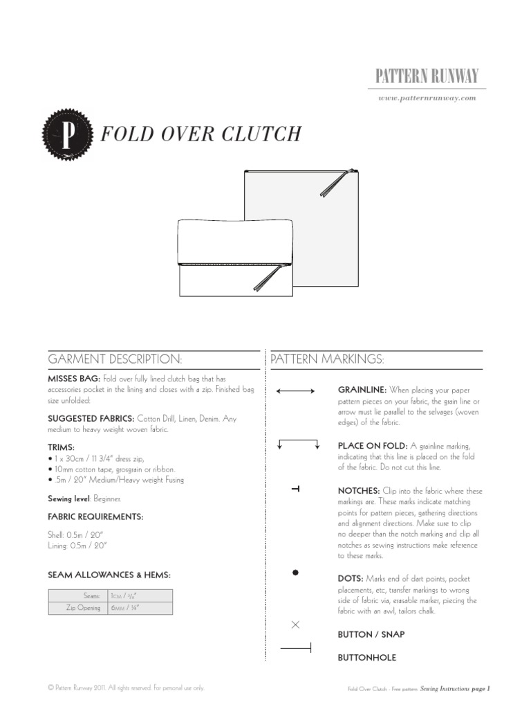 FoldOverClutch Pattern | PDF | Seam (Sewing) | Clothing