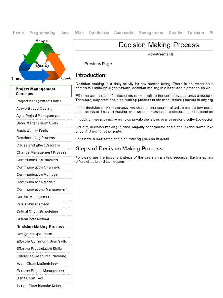 Decision Making Process | PDF | Project Management | Decision Making