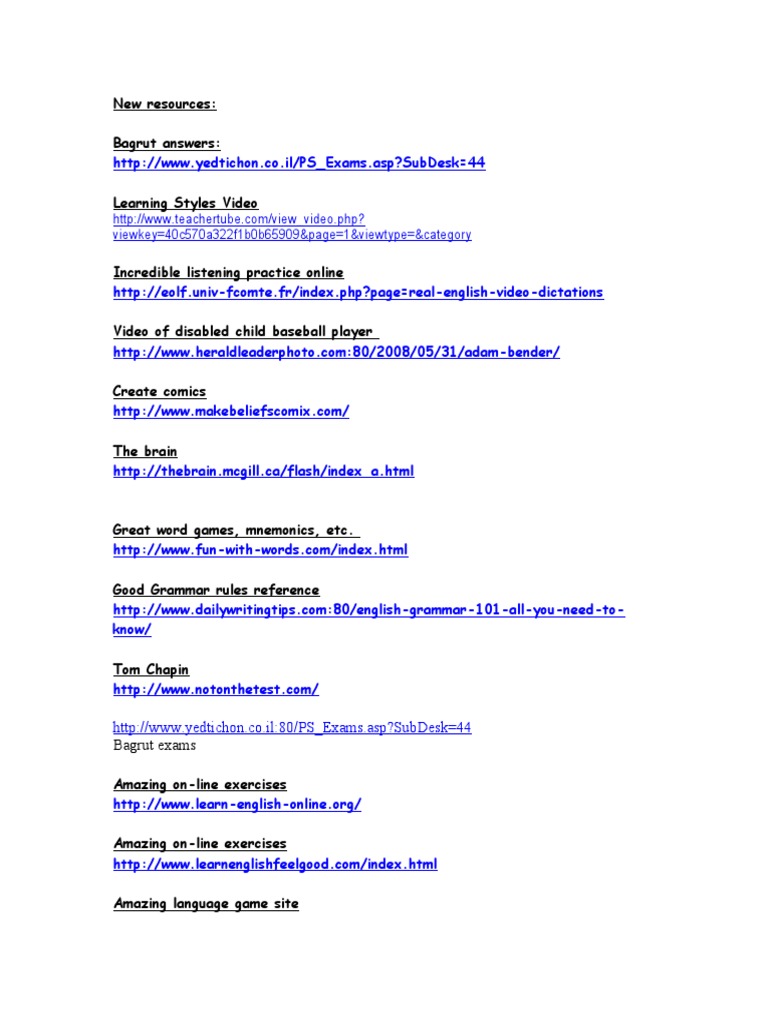 ESL Reading and Listening Resources | PDF | Reading Comprehension ...