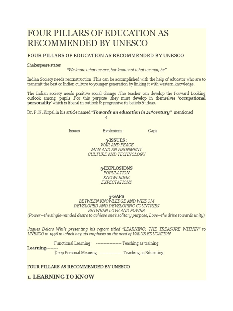 Four Pillars of Education As Recommended by Unesco | PDF | Memory ...