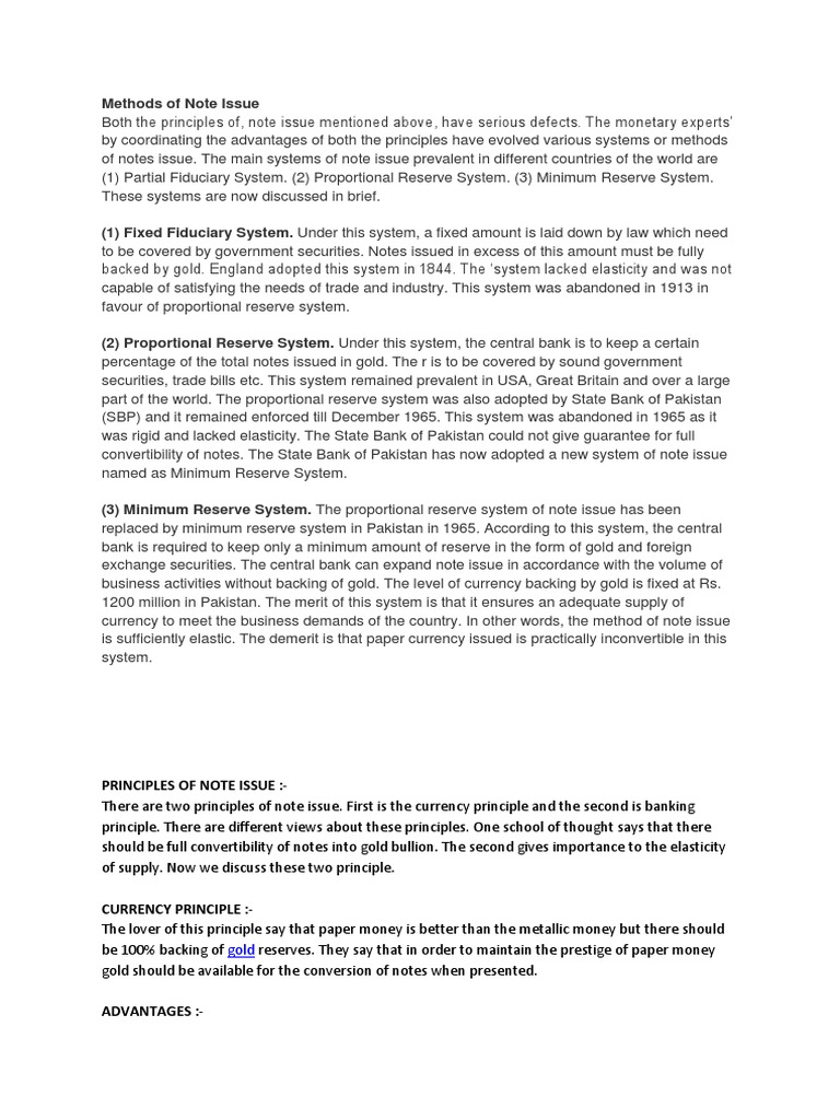 Methods of Note Issue | PDF | Bimetallism | Gold Standard