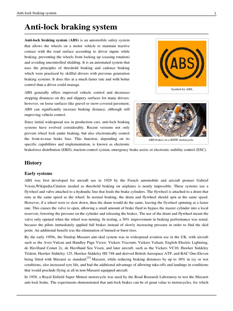 ABS Braking System Explained | PDF | Anti Lock Braking System | Vehicle ...