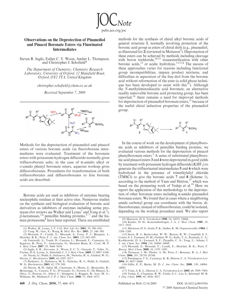 Observations On The Deprotection of Pinanediol and Pinacol Boronate ...