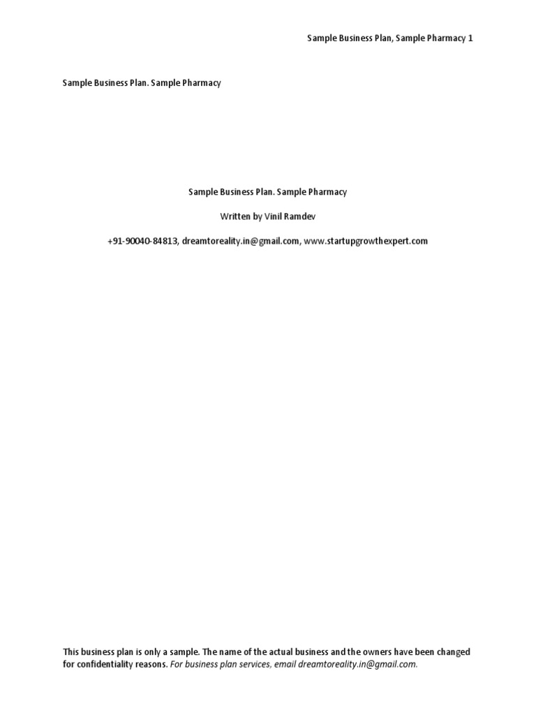 Business Plan Sample Pharmacy | Retail | Business Economics