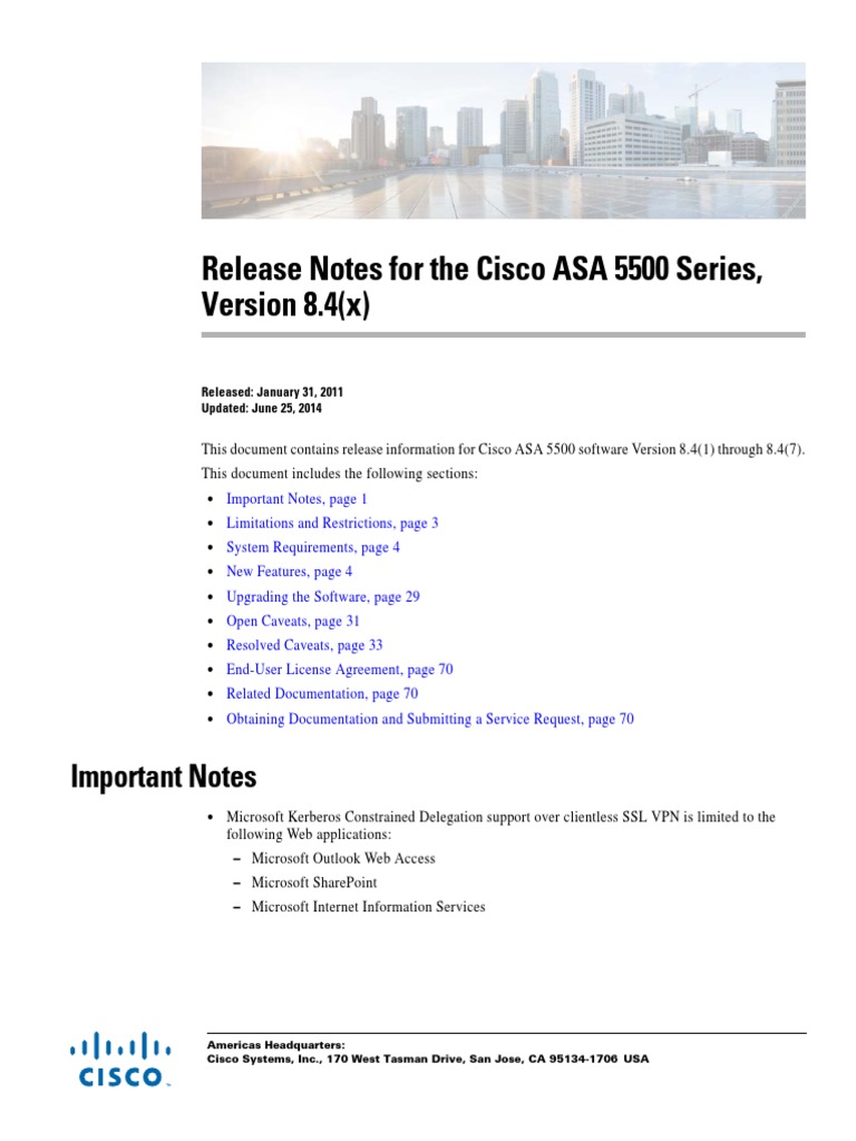 Release Notes For The Cisco ASA 5500 Series Version 8.4 (X) | PDF ...
